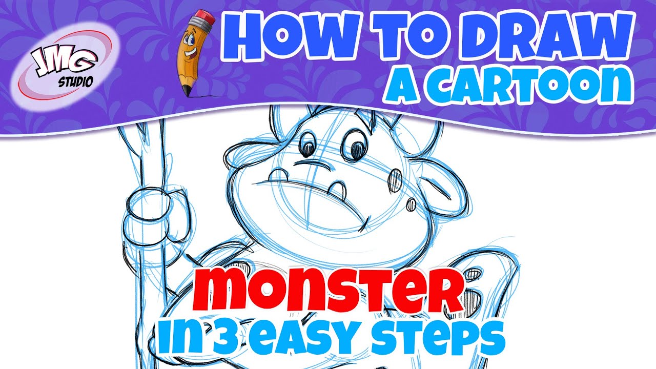 How To Draw a cute cartoon monster in 3 easy steps - YouTube
