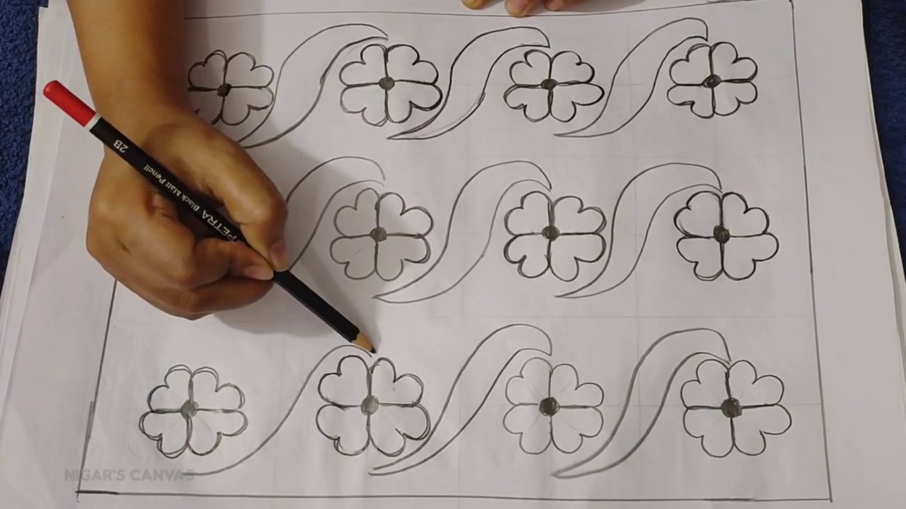 How to draw nakshi kantha design | Nokshi katha Design | নকশী কাথার ...