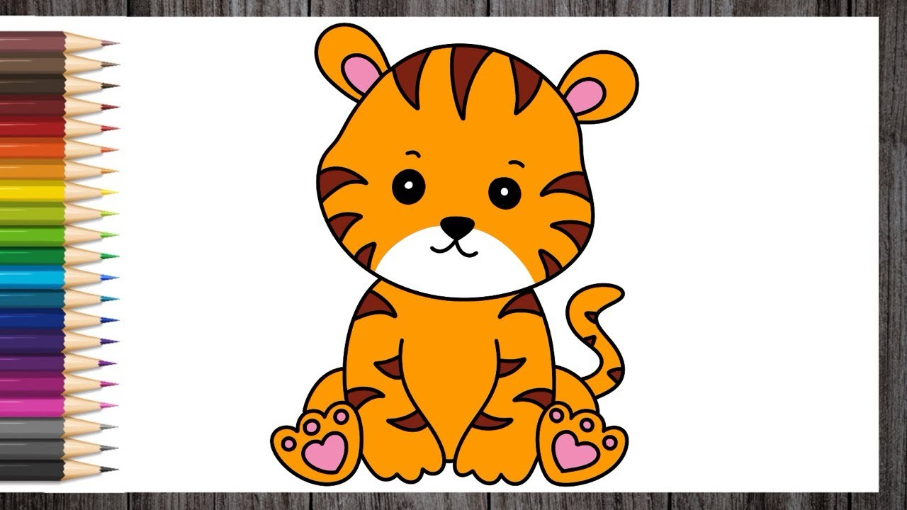 How to Draw a Cute Baby Tiger Easy for Kids | Cute Little Drawings ...