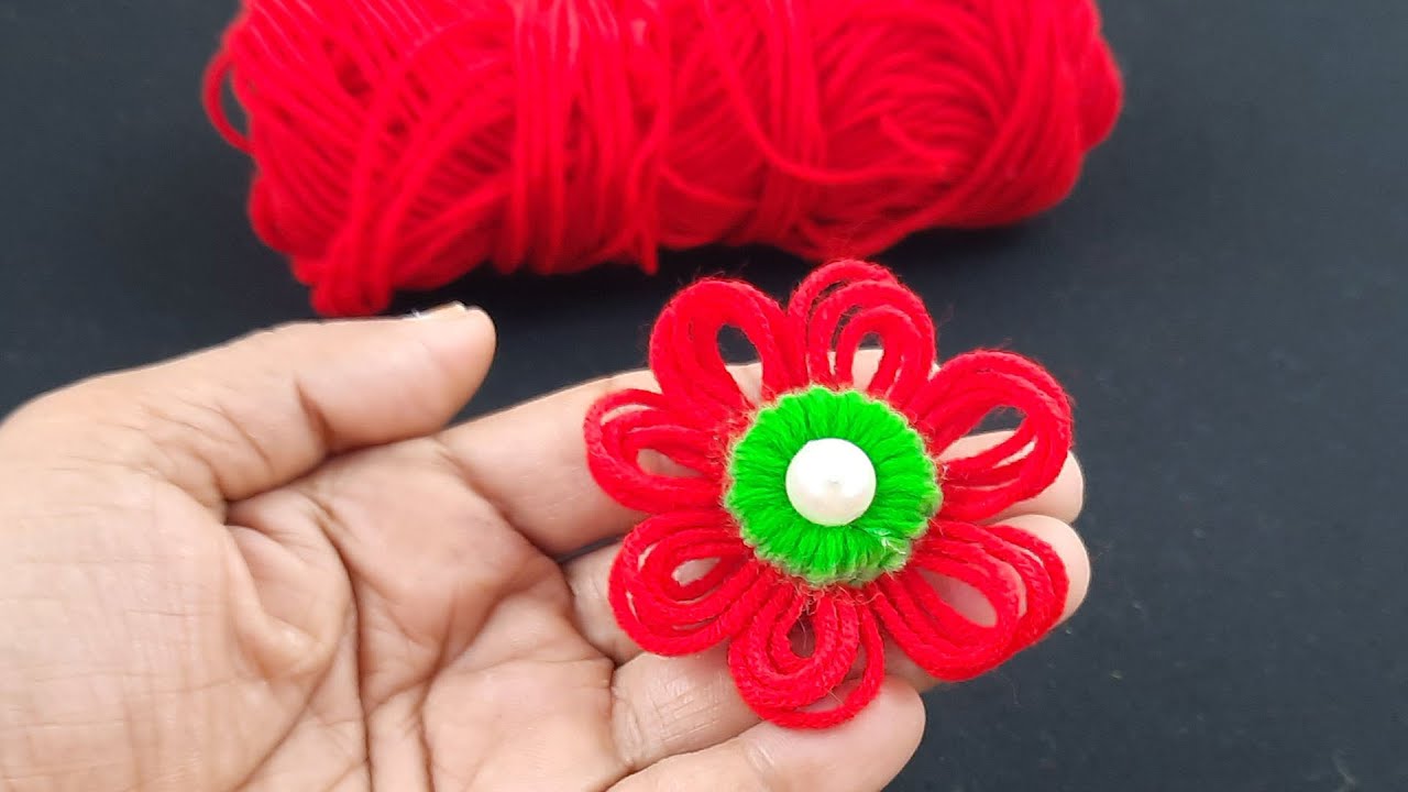 Super Easy Woolen Flower Making using Finger - Embroidery flower making ...