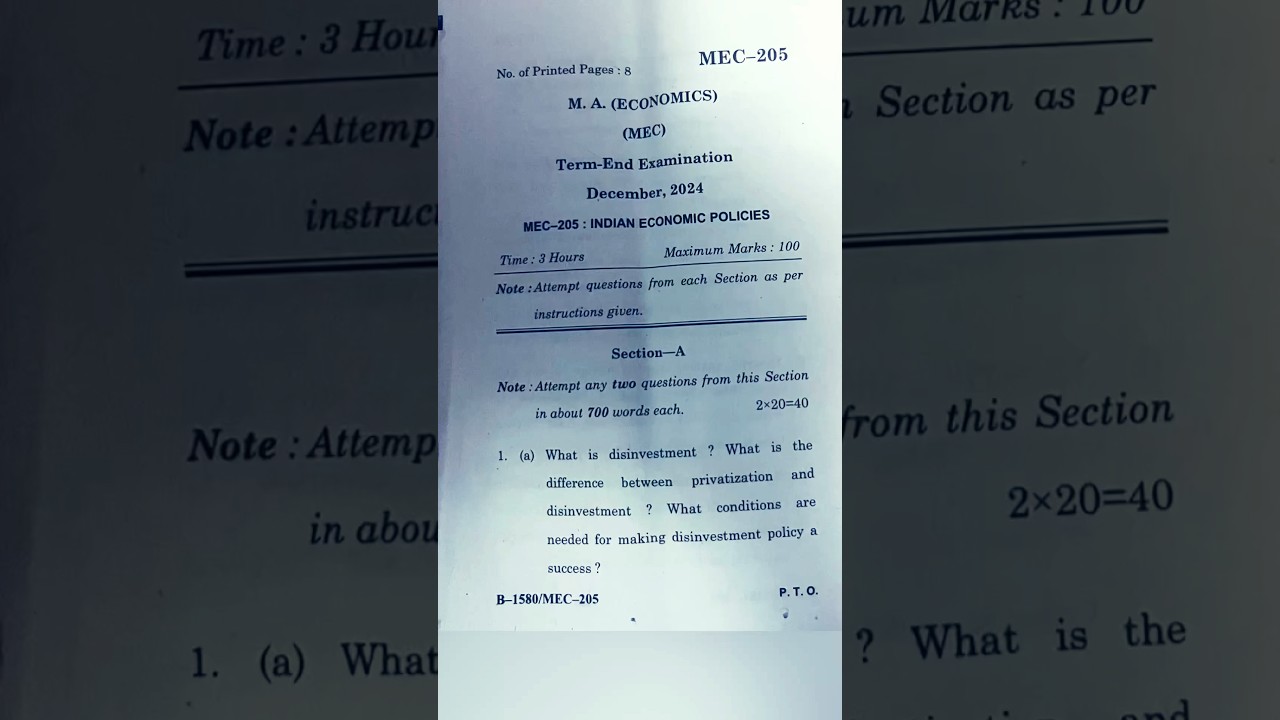 MEC 205 December 2024 Question Paper| IGNOU MA Economics| MAEC| Indian ...