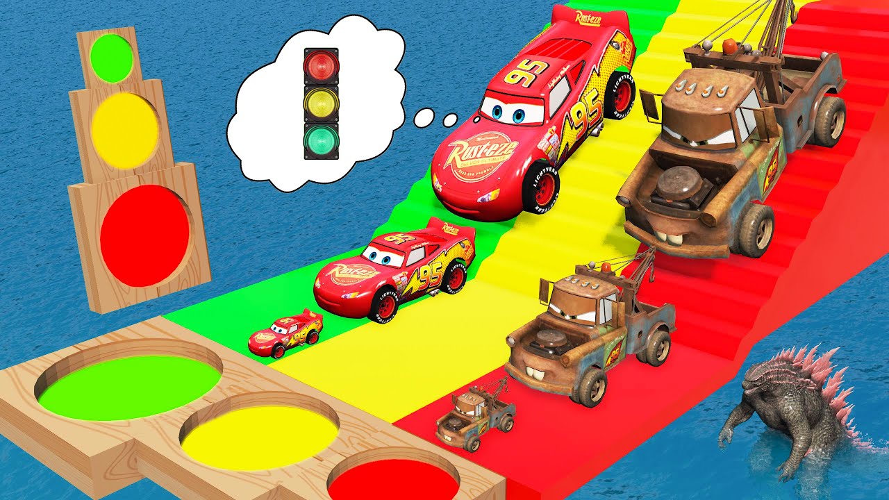 Double Big & Small Mcqueen vs Slide Colors with Trains vs Portal Trap ...