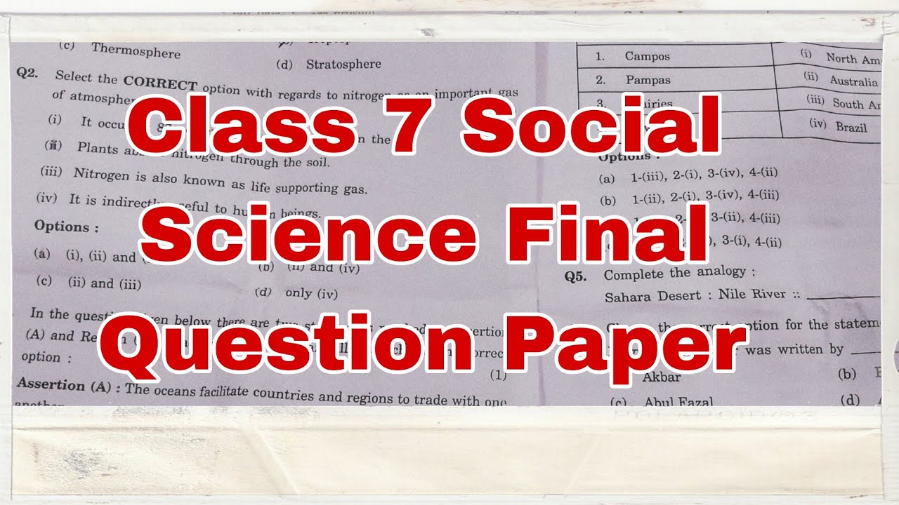 Dav Class 7 Social Science Final Question Paper 2025 #exam # ...
