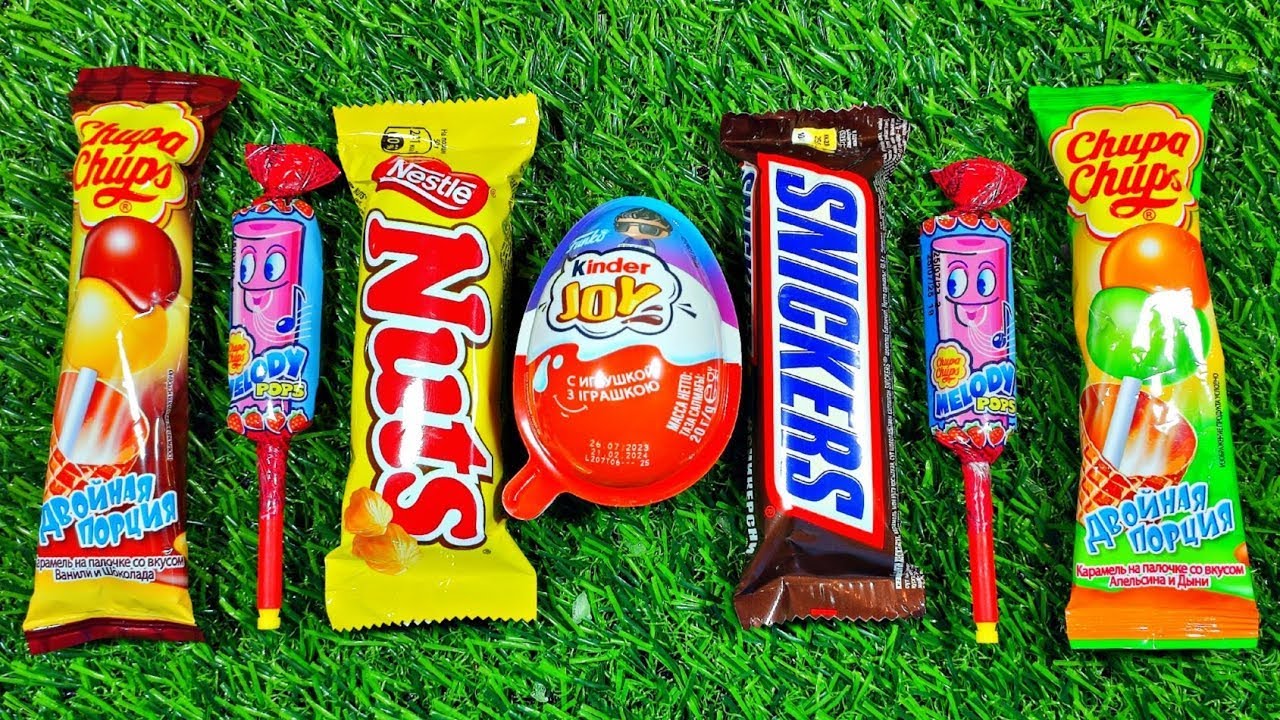 Satisfying video Asmr Kinder Joy, Kit Kat, Nuts, Snickers and Major ...