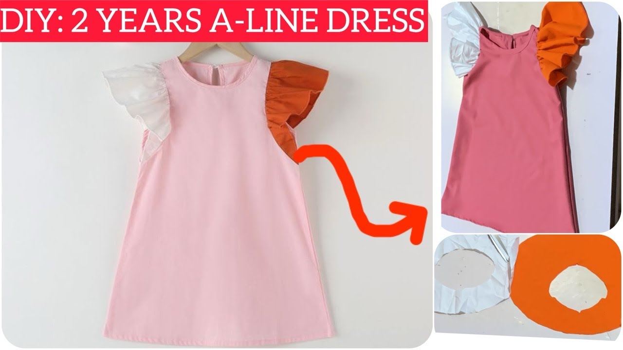 DIY: Beautiful Colour Block A-line Baby Frock with ruffled sleeves # ...
