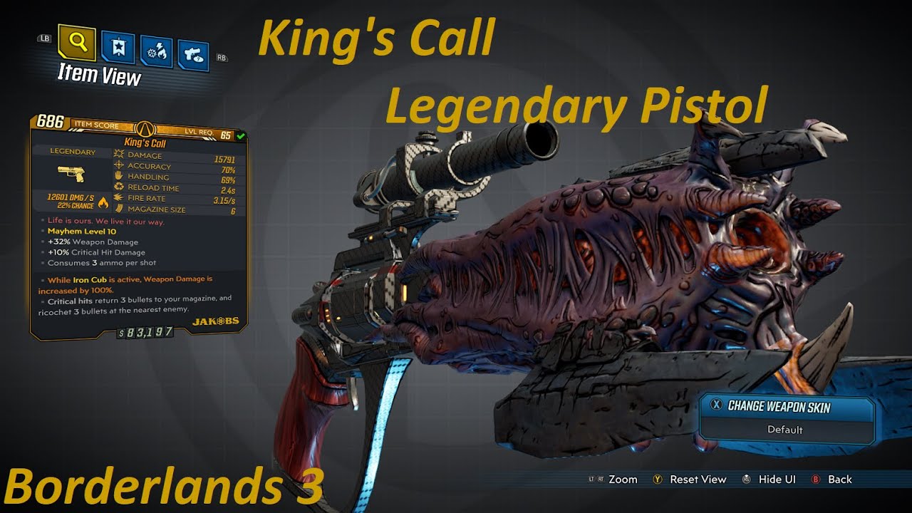 Borderlands 3: King's Call legendary pistol. Red Text- Life is ours, we ...