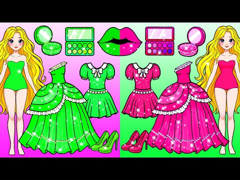 Pink and Green Barbie Makeup & Dress Up - Barbie Transformation Handmade - DIY Arts & Paper Crafts