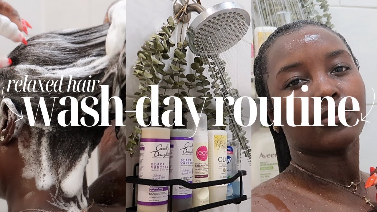 Relaxed Hair Wash Day Routine | Shampoo + Deep Conditioner + Blow-Dry ...