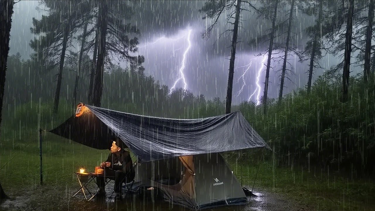 VERY BAD WEATHER ⛈️CAMPING IN HEAVY RAIN WITH THUNDERSTORM-RELAXING ...