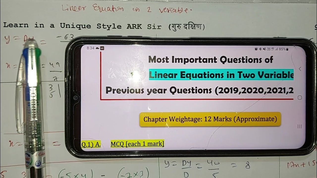 Lec 5 Linear Equation in 2 variables BOARD PROBLEM Solution SSC X EXAM ...