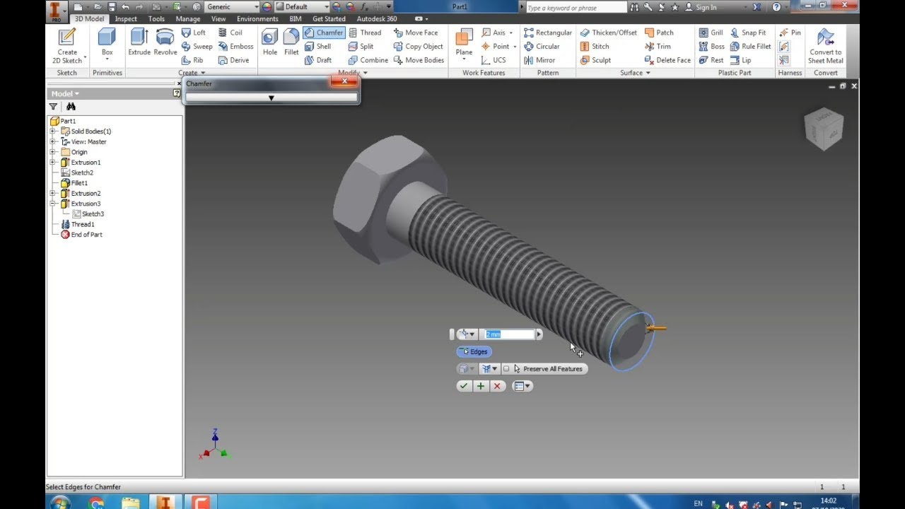 CARA MEMBUAT BAUT DI INVENTOR 2014 | How to Draw a Bolt in Inventor ...