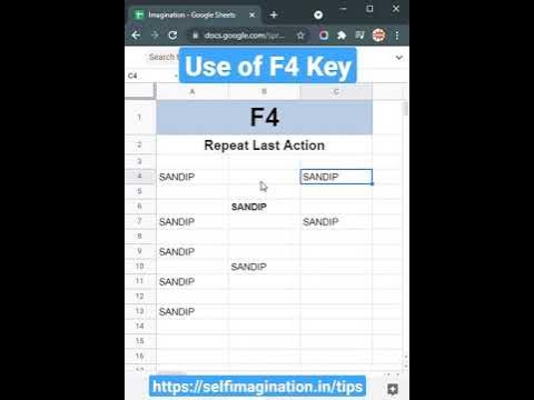 Google Sheet or Excel F4 Key For Repeat Last Action | F4 key in excel - YouTube