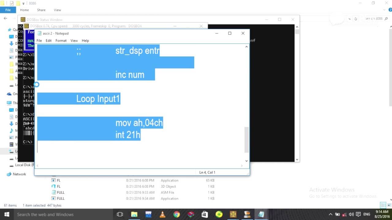 how to show 256 ascii characters by using MASM - YouTube