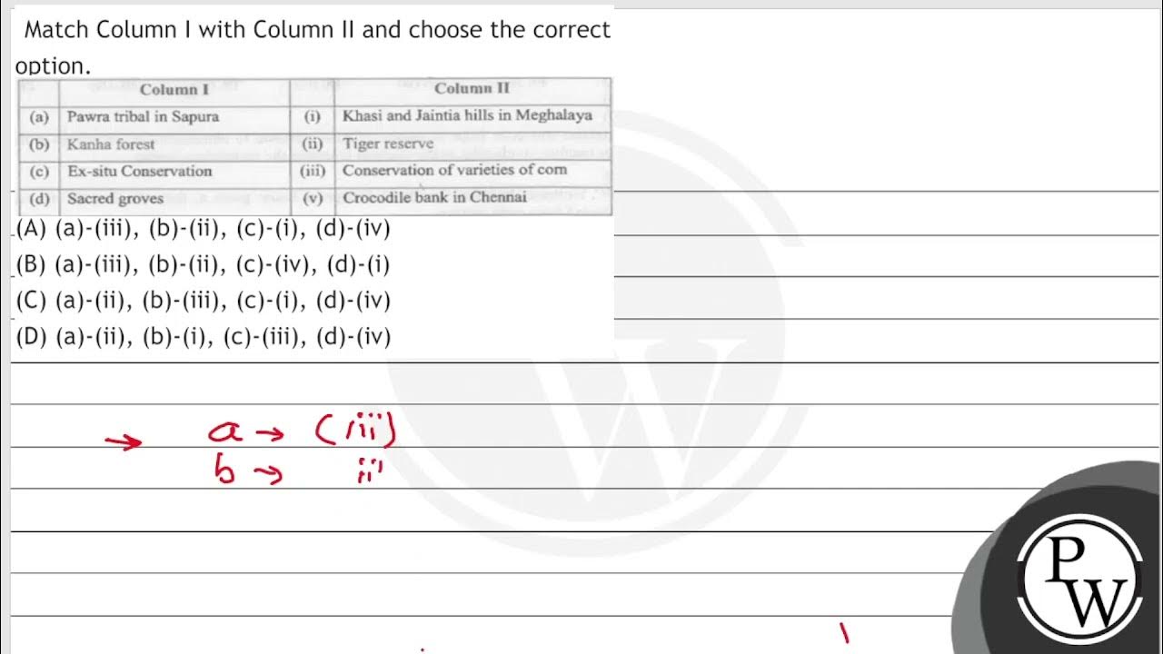 Match Column I with Column II and choose the correct option. \begin{tabular}{|l|l|r|l|} \hline ...