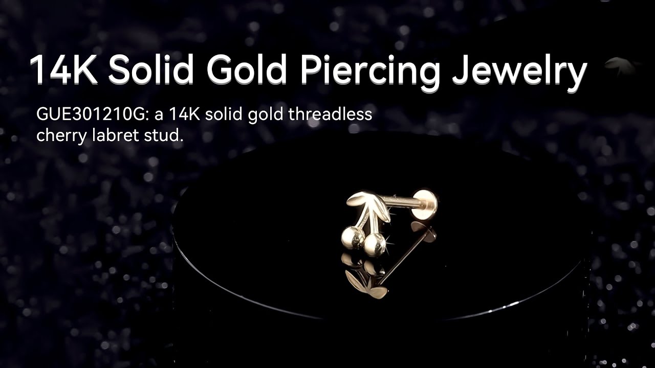 GUE301210G：14K Solid Gold Threadless Fruity Elegance Cherry Labret Stud ...