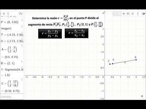 Determina la razón r=(P1P/PP2), en el punto P divide segmento P1 (1/2,3/4) ,P2 (2,1) y P(1/3,13/ ...