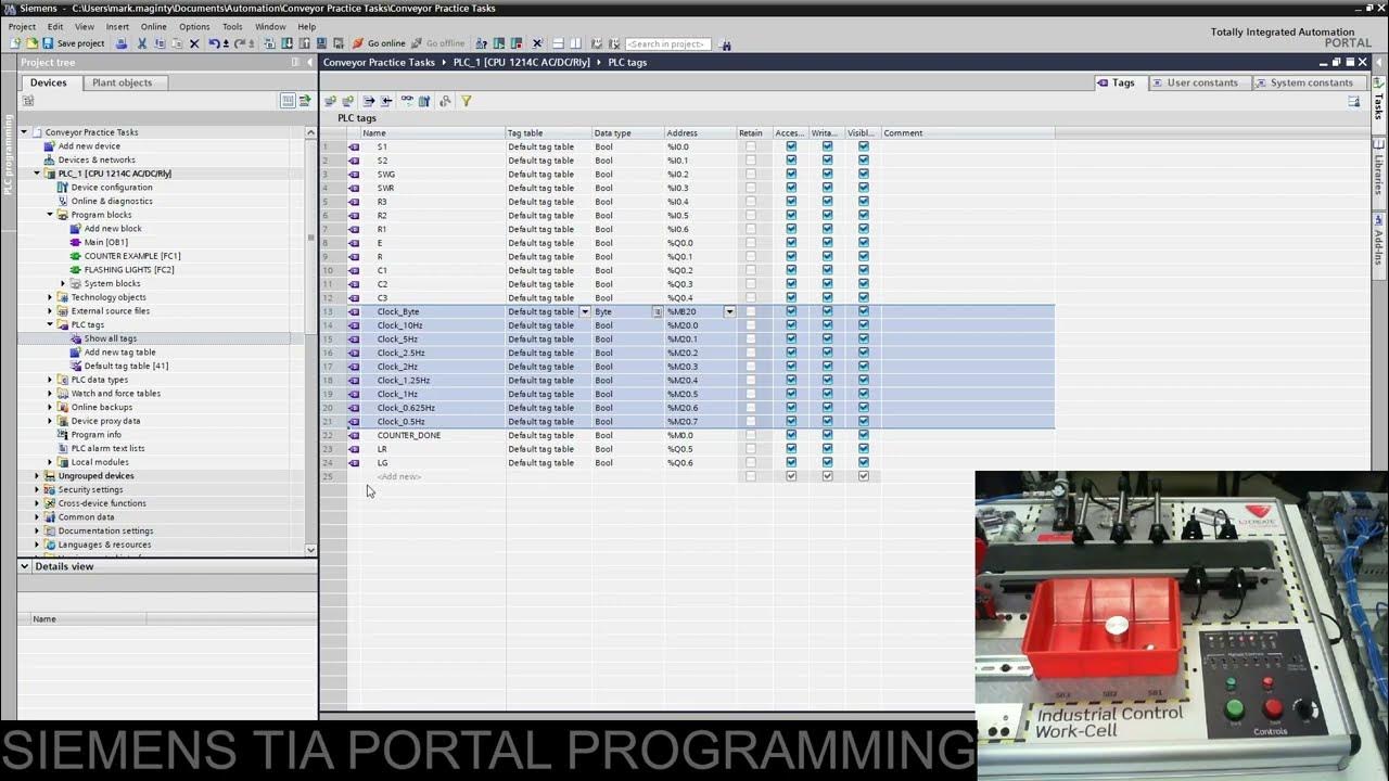 Siemens TIA Portal - Counter and Flashing Lights Demonstration with Conveyor Rig - YouTube