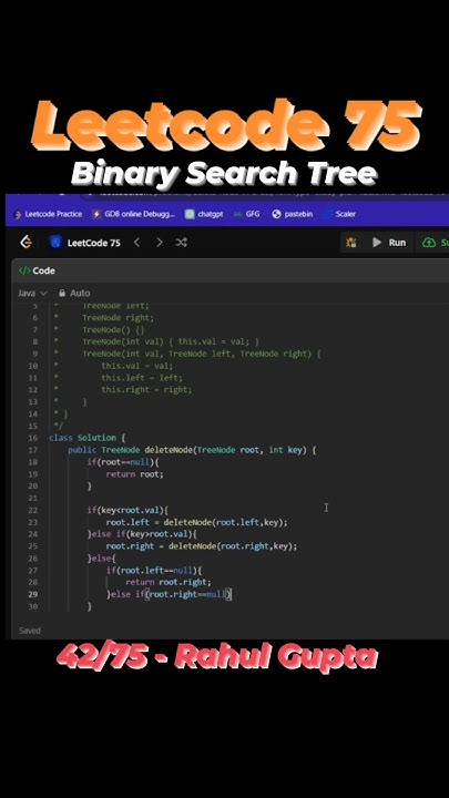 🚀Day 42/75 of the Leetcode75! 450.Delete Node in a BST#ytshorts #ytshort #shorts #leetcode # ...