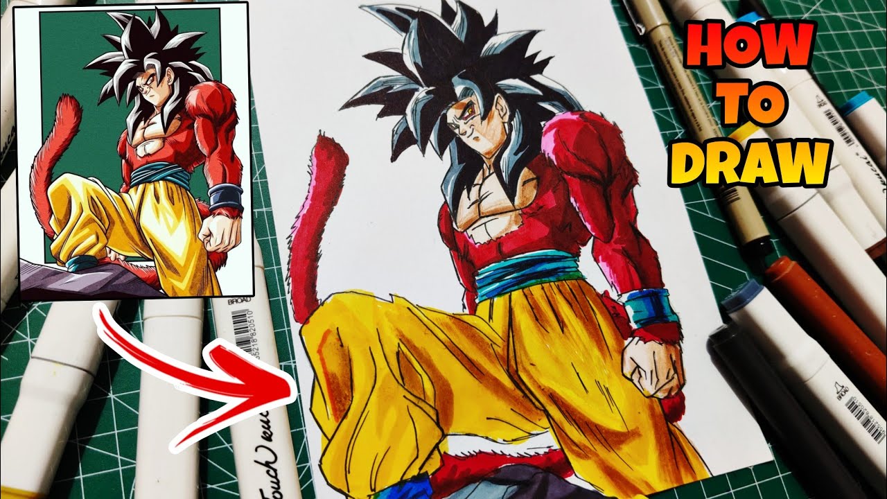 How to Draw Goku Super Saiyan 4 Full Body | Step by Step | Goku Drawing ...