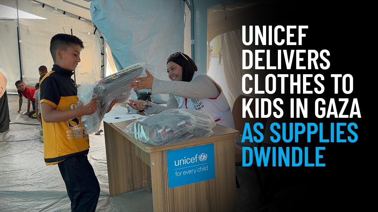 UNICEF Delivers Clothes to Kids in Gaza as Supplies Dwindle - YouTube