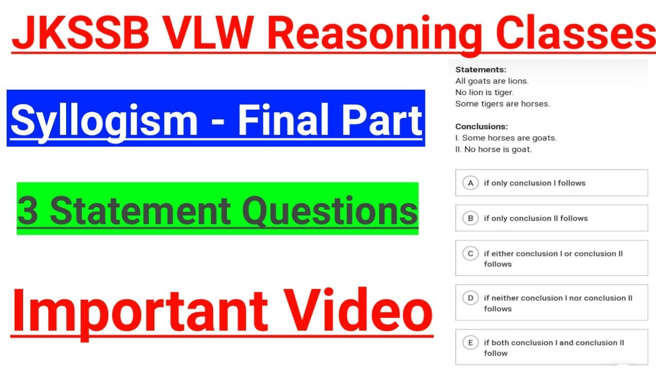 Syllogism - Part 3 | 3 Statement Questions +| Either/or | JKSSB VLW ...
