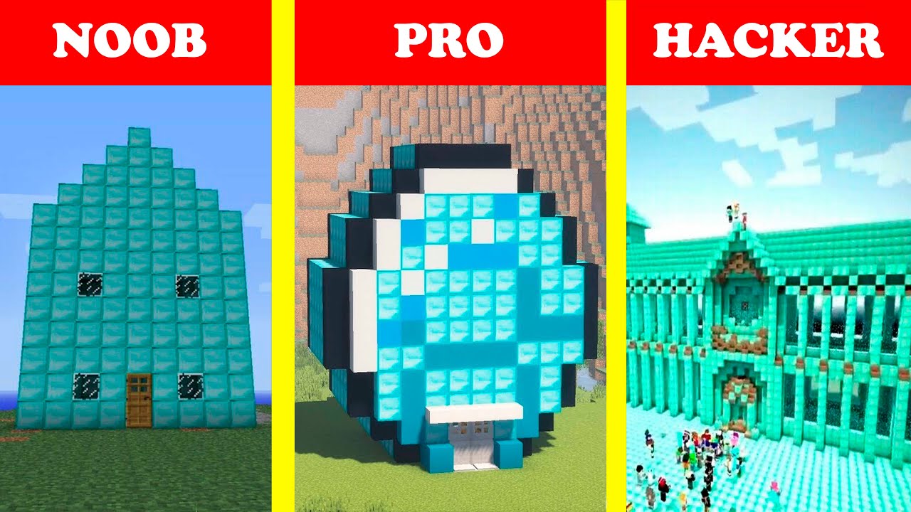 Minecraft Battle: DIAMOND HOUSE BUILD CHALLENGE - NOOB vs PRO vs HACKER ...