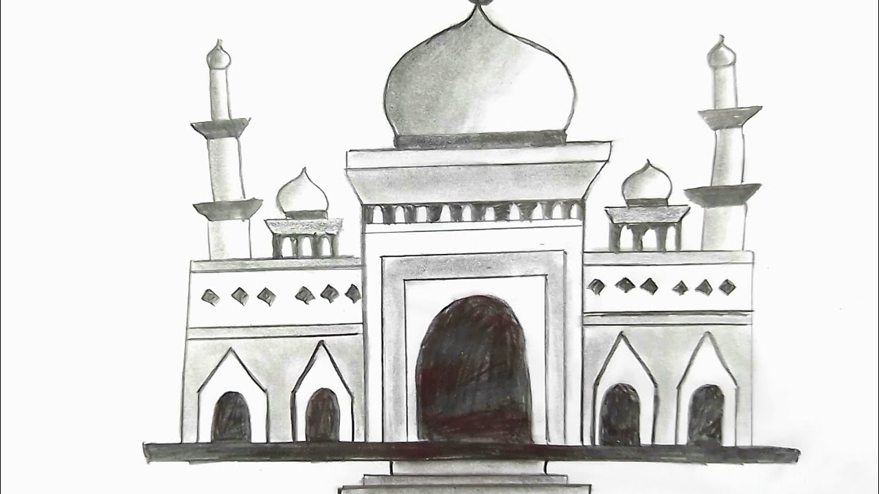How to draw a Mosque step by step|| Easy Mosque Drawing - YouTube
