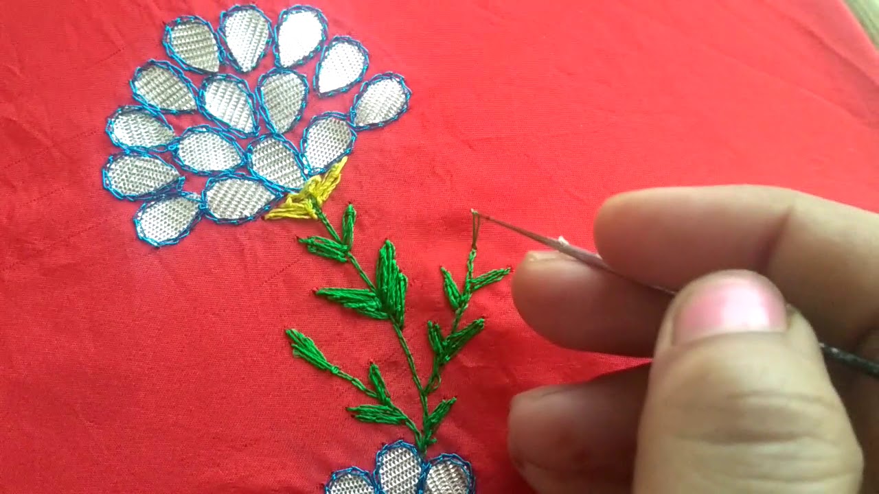 Aari work / gotta patti flower design - YouTube