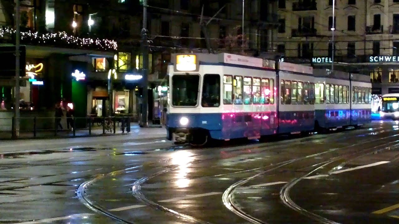 Zurich - more trams and trolleybuses at night - 7 January 2016 - YouTube