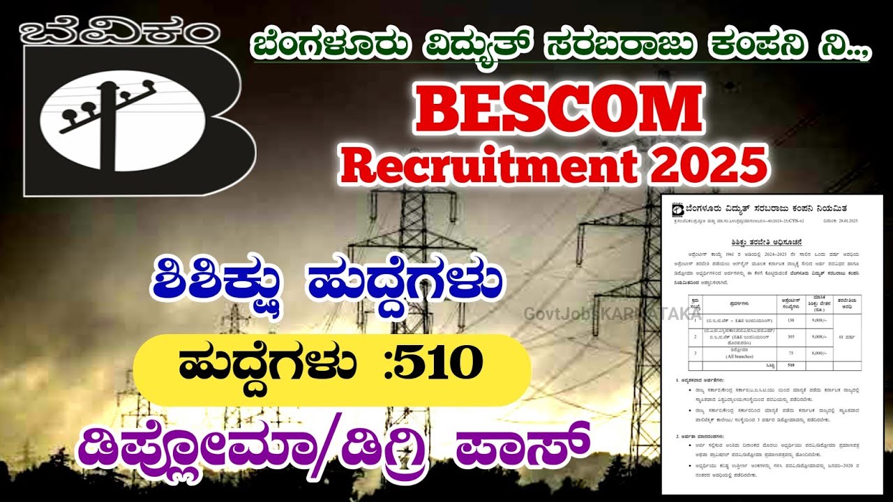 BESCOM Recruitment 2025 | BESCOM Apprentice Recruitment 2025 | BESCOM New Vacancy 2025 | BESCOM ...