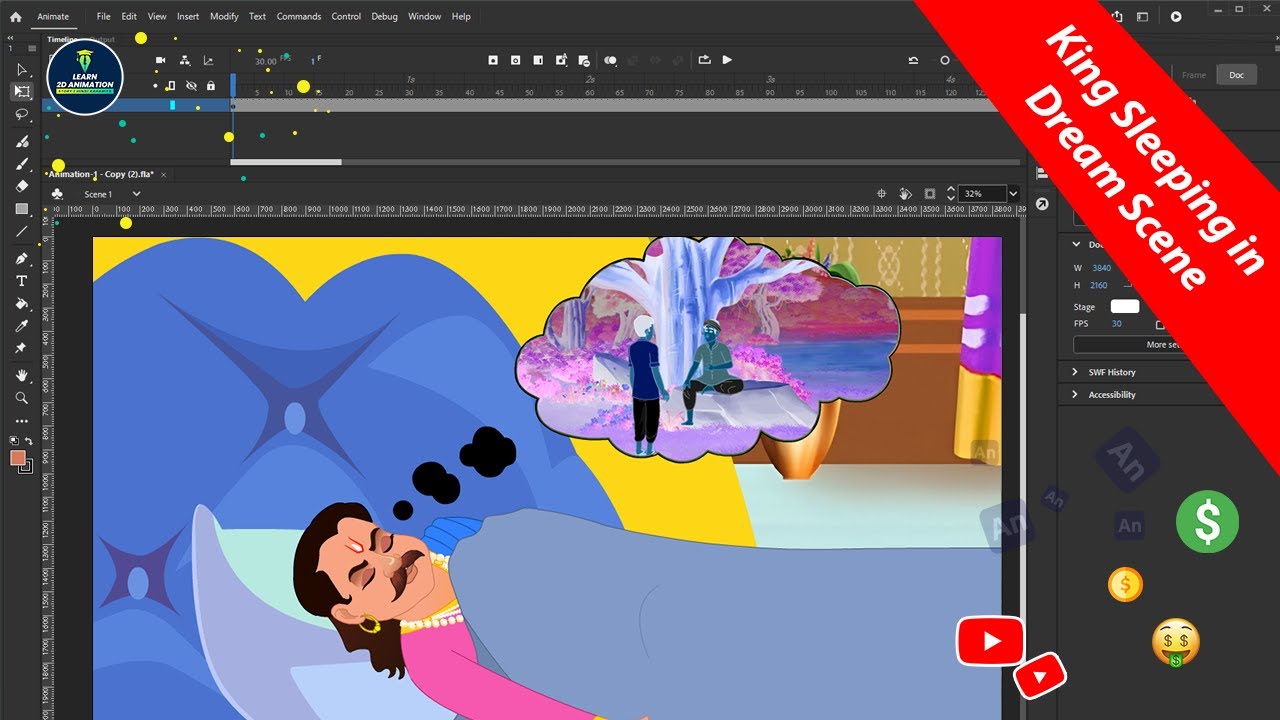 King Character Sleeping in Dream Scene Animation | Adobe Animate CC ...