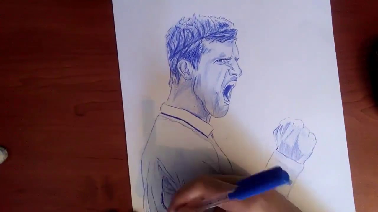 drawing novak djokovic with ballpoint pen - YouTube