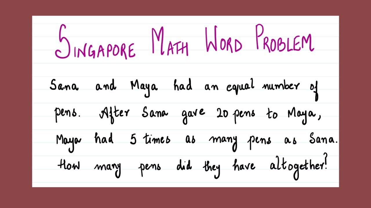 Singapore Math Word Problem - YouTube