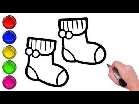 Baby Sock Drawing painting and colouring for kids| How to draw step by ...