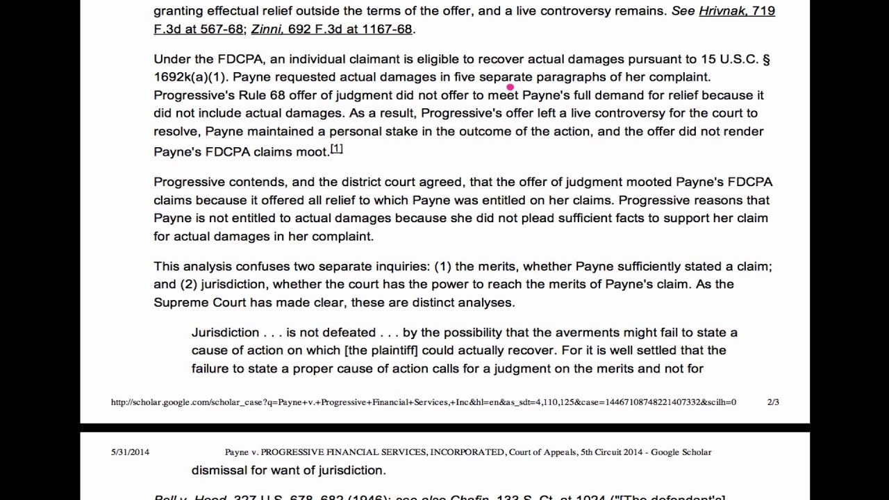 Case decision on offer of judgment in FDCPA lawsuit - YouTube