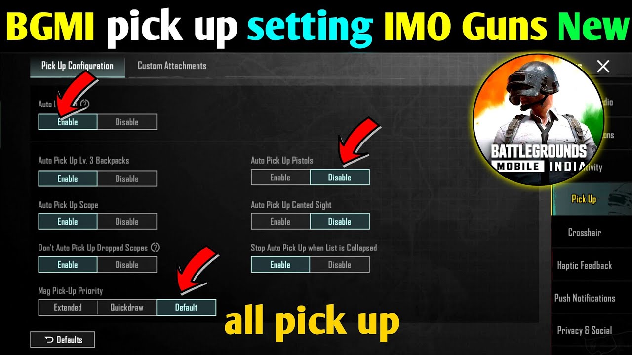 BGMI Pickup settings | bgmi pickup settings new update | Battleground ...