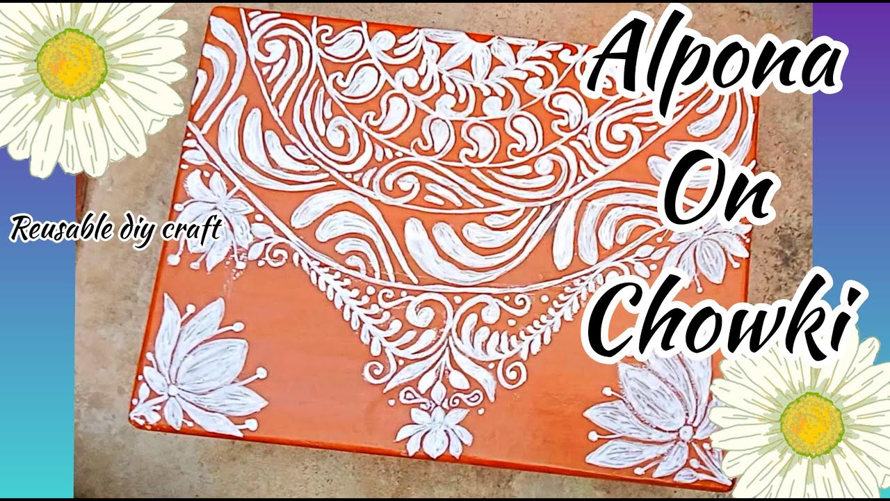 Alpona on chowki (চৌকি )/ Saraswati Puja special alpona design/ Kolka ...
