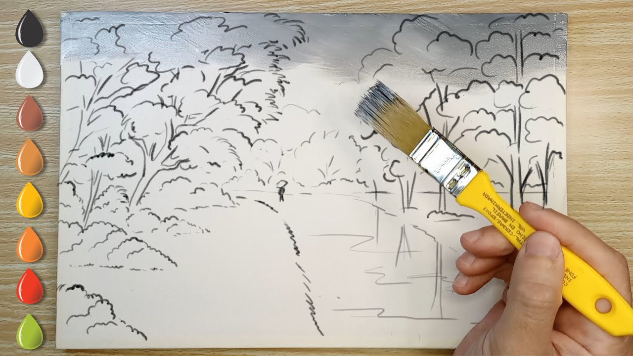 Autumn Rain / Acrylic Painting For Beginners - YouTube