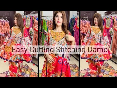 Front side cut frock design cutting and stitching/Angrakha short frock ...