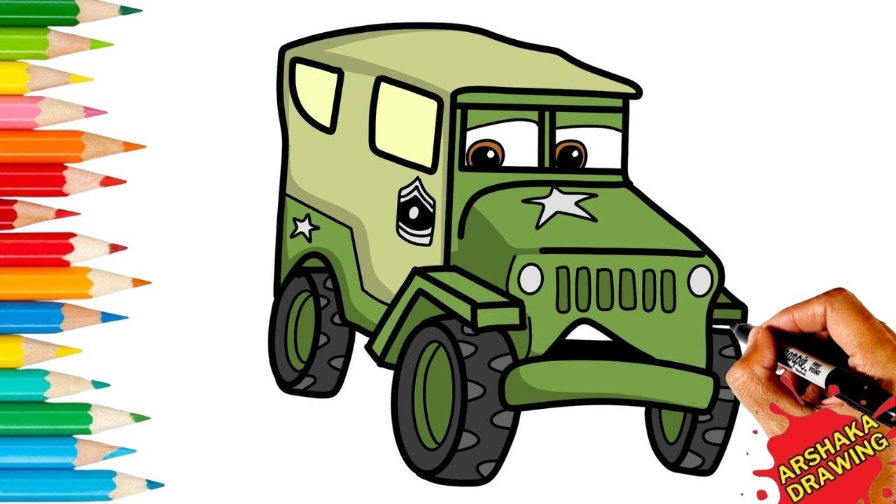 Drawing Sarge from Disney Pixar Cars 3 Easy Step by Step | Lightning ...