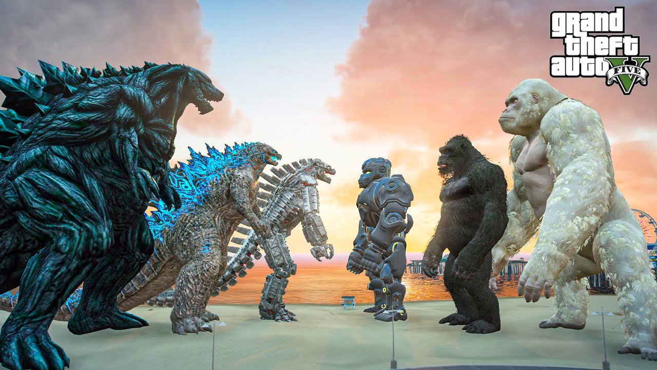 Godzilla, Mechagodzilla, Godzilla Earth vs Monkey Team - GTA 5 Mods ...