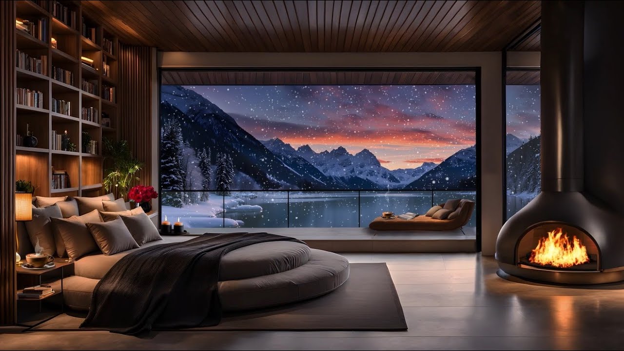 🔥Crackling Fireplace Sound | ️Snowy Winter | Cozy Cabin Ambience ...