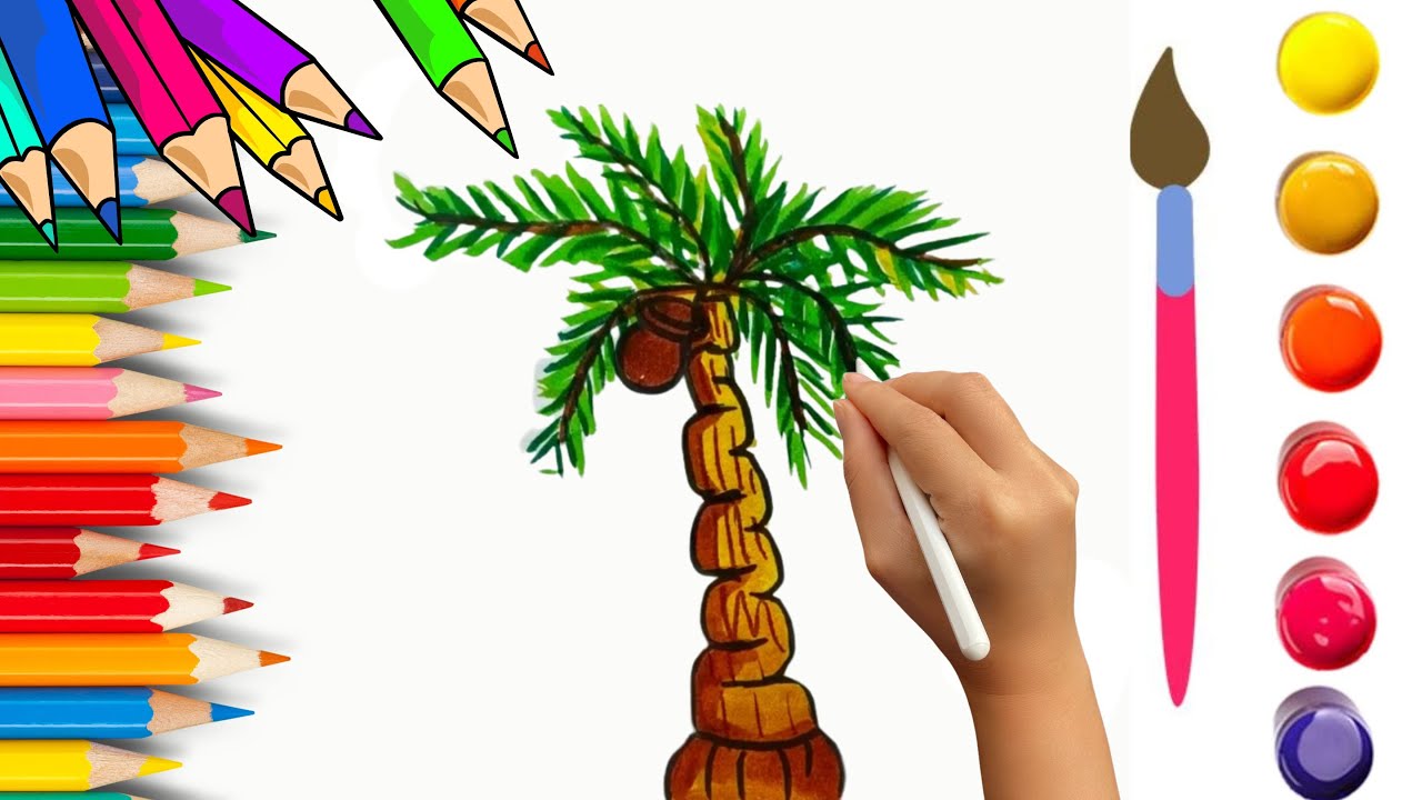 How To Draw cute Date Palm Drawing, Painting & Coloring For Kids and ...