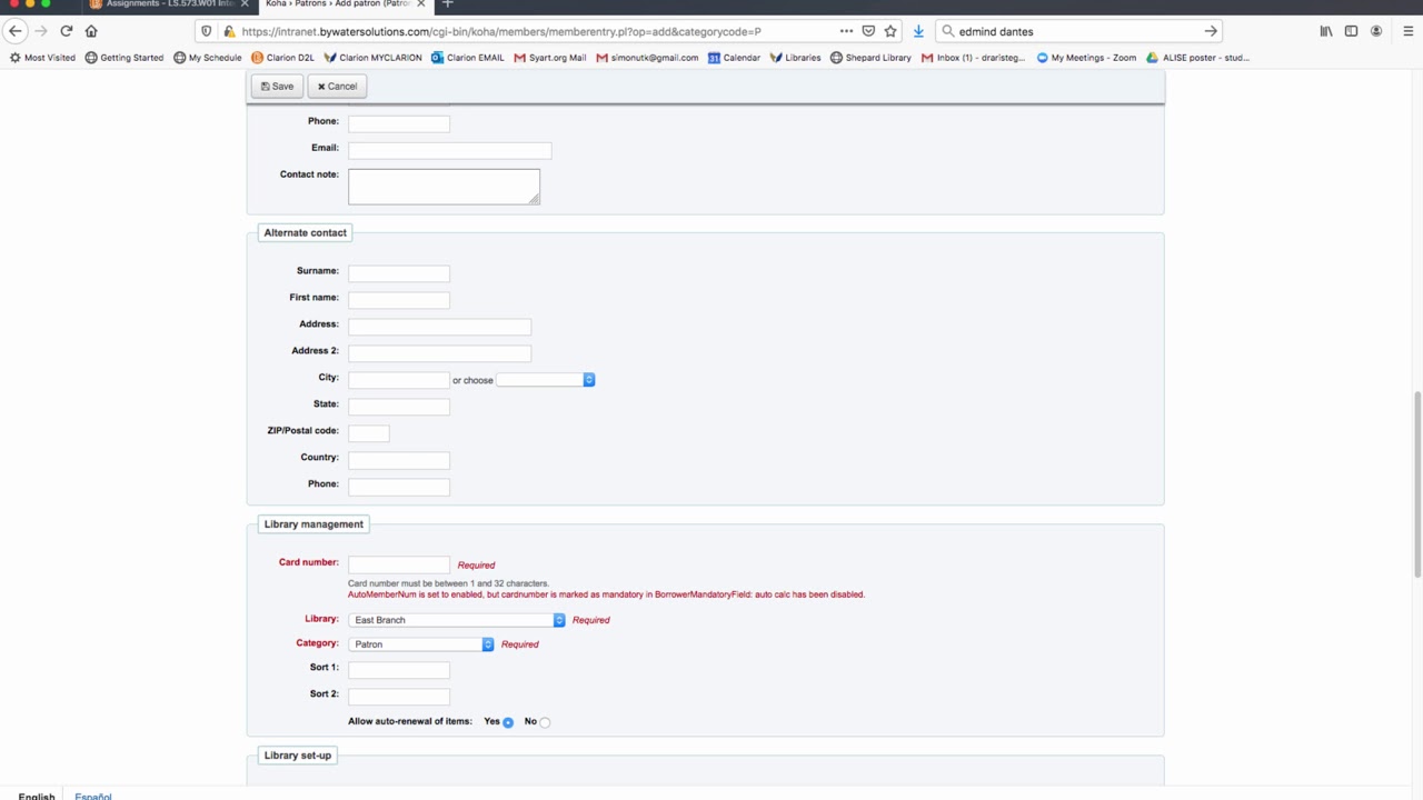LS573 Koha creating a patron record - YouTube