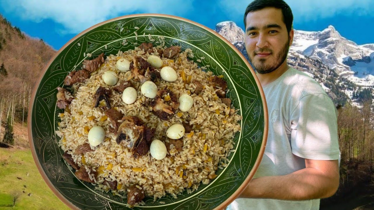 Cooking royal pilaf on a fire from lamb meat, a very tasty dish. - YouTube