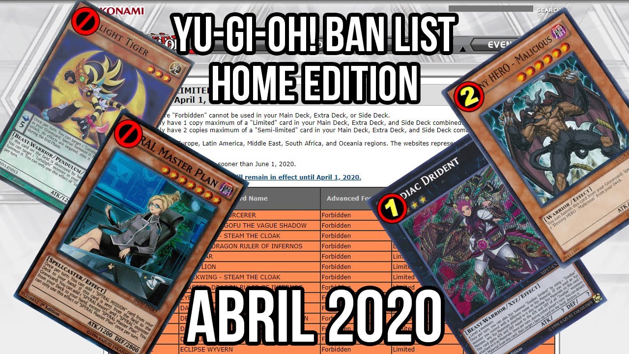 Yu-Gi-Oh! 🚫 BAN LIST Home Edition Abril 2020 🚫 (España) | Archetype TCG ...