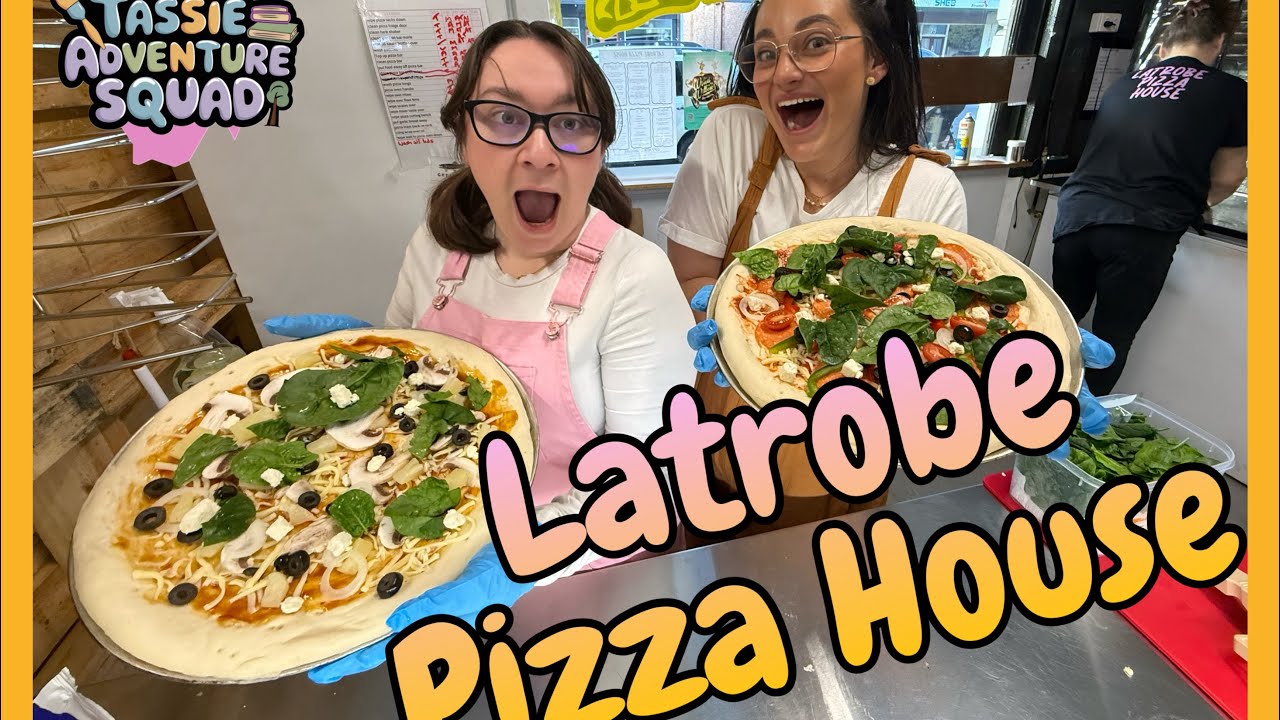 Monty and Chloe make a big yummy pizza at Latrobe Pizza House, Tasmania ...
