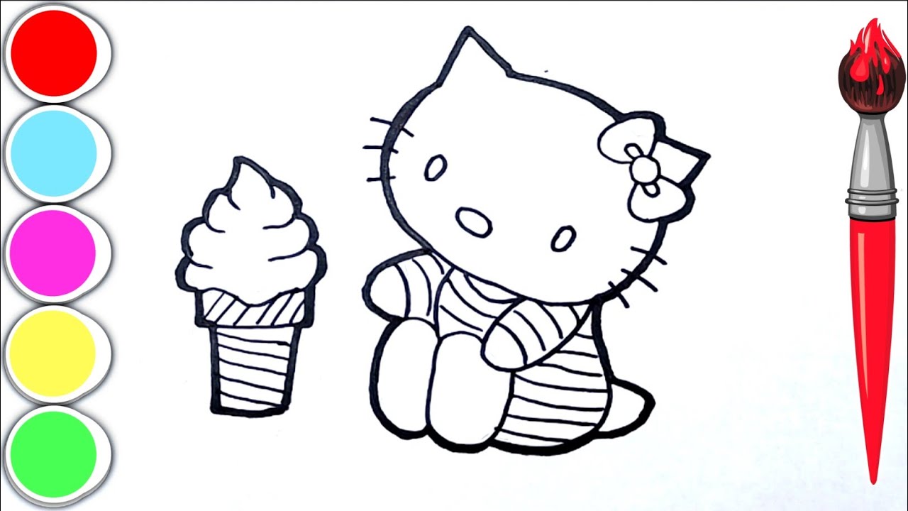 DRAWING AND COLORING HELLO KITTY AND ICE CREAM FOR KIDS - YouTube