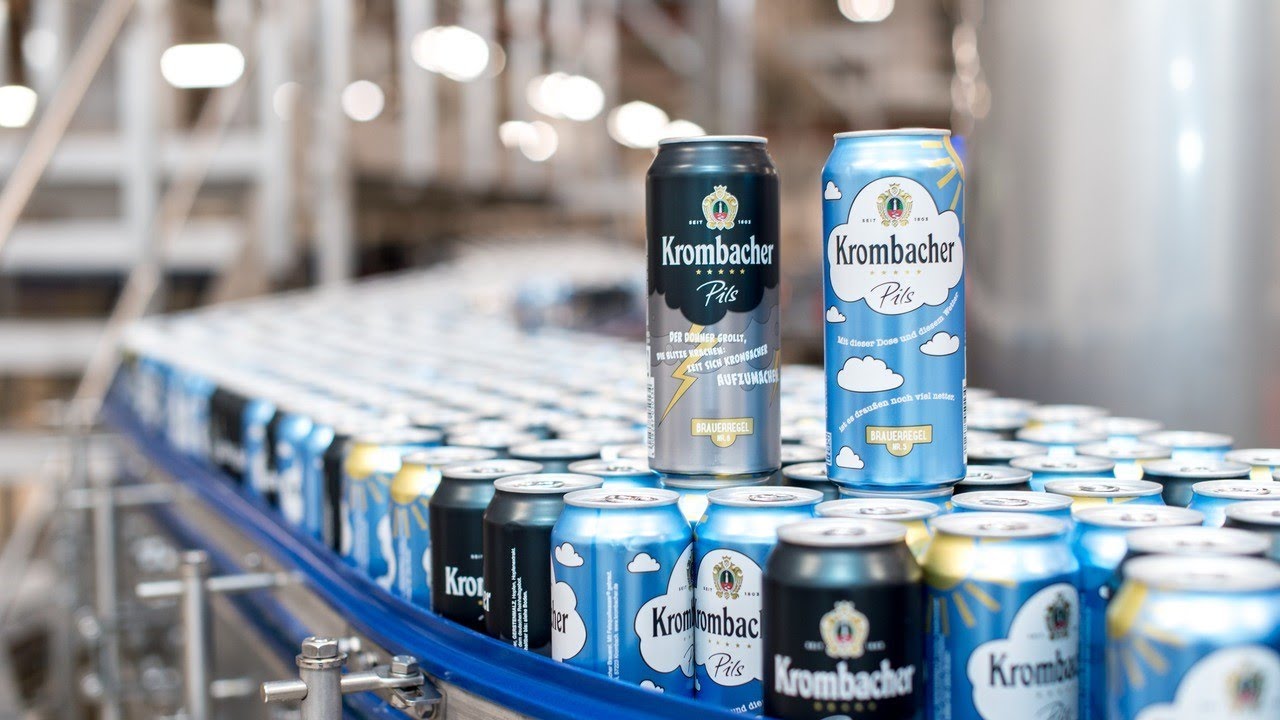 Filling cans – a premiere for Krombacher - YouTube