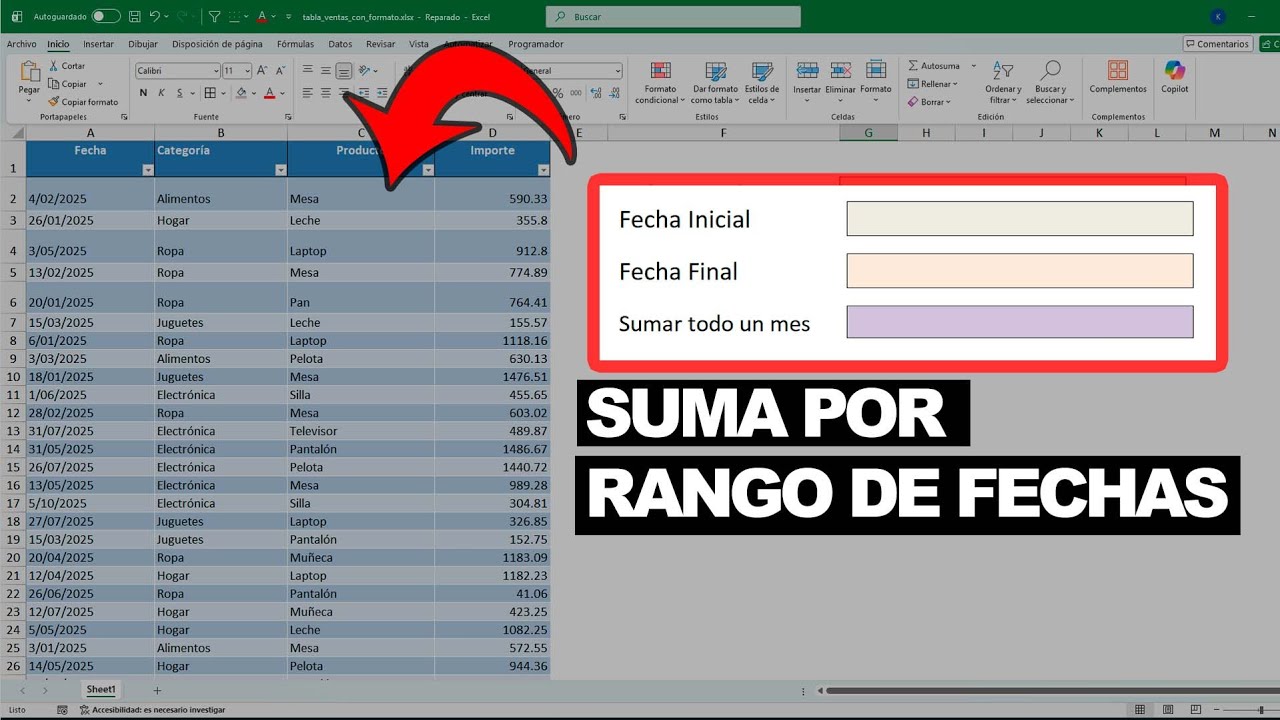 Cómo Sumar por Rango de Fechas en Excel (Fórmulas Paso a Paso) 📆 - YouTube